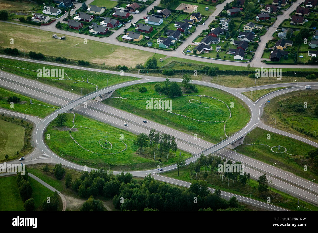 A roundabout by a highway, Sweden Stock Photo - Alamy