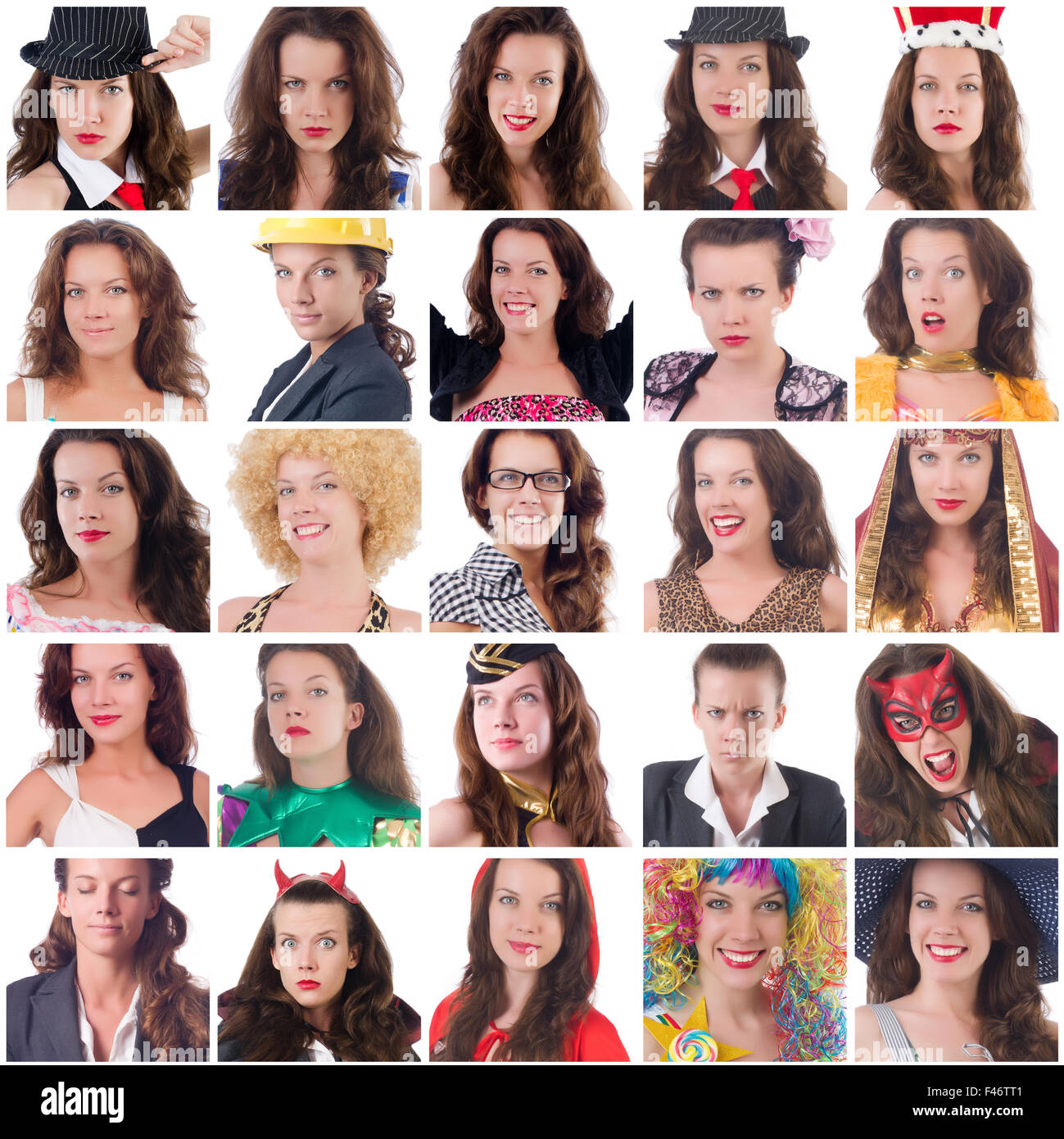 Collage of many faces from same model Stock Photo - Alamy