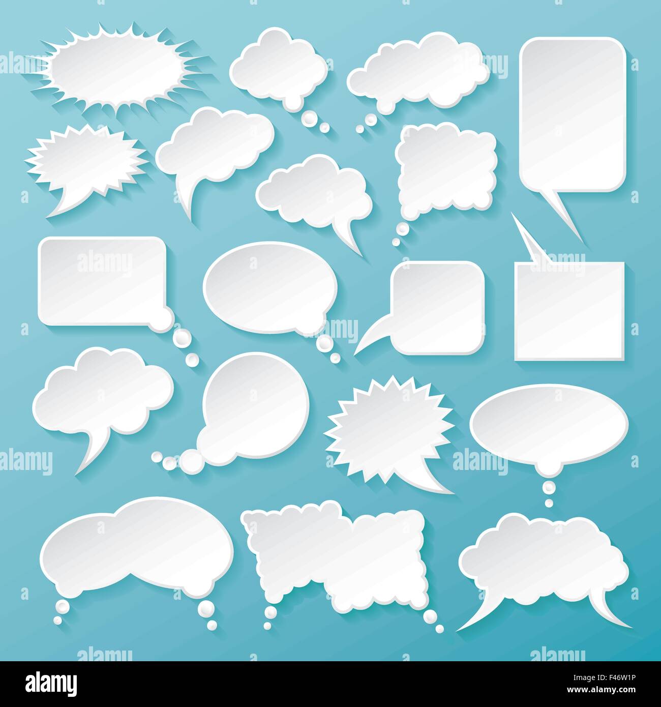 Shiny white paper bubbles for speech on an blue background. Vector ...