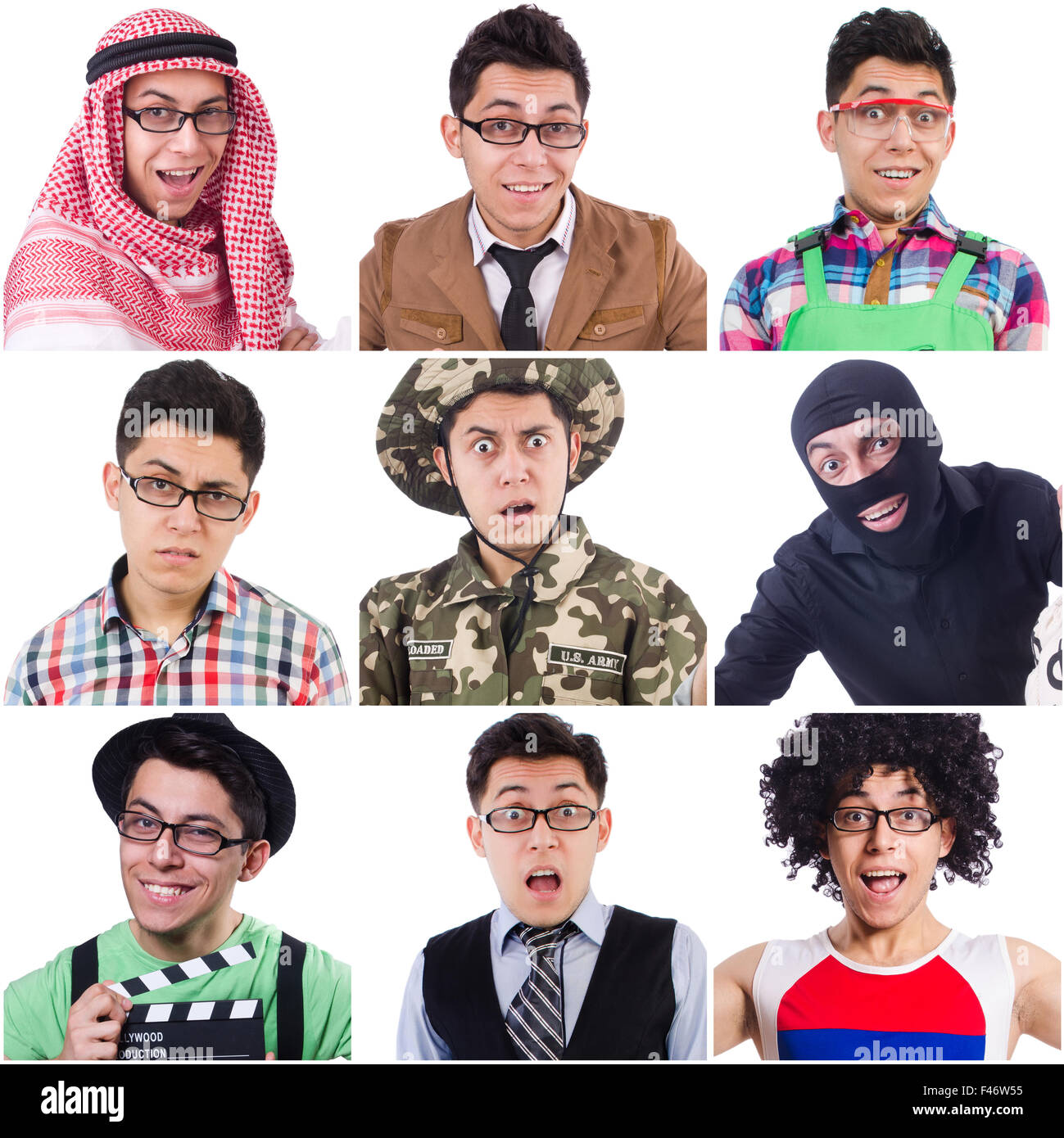 Collage of many faces from same model Stock Photo - Alamy