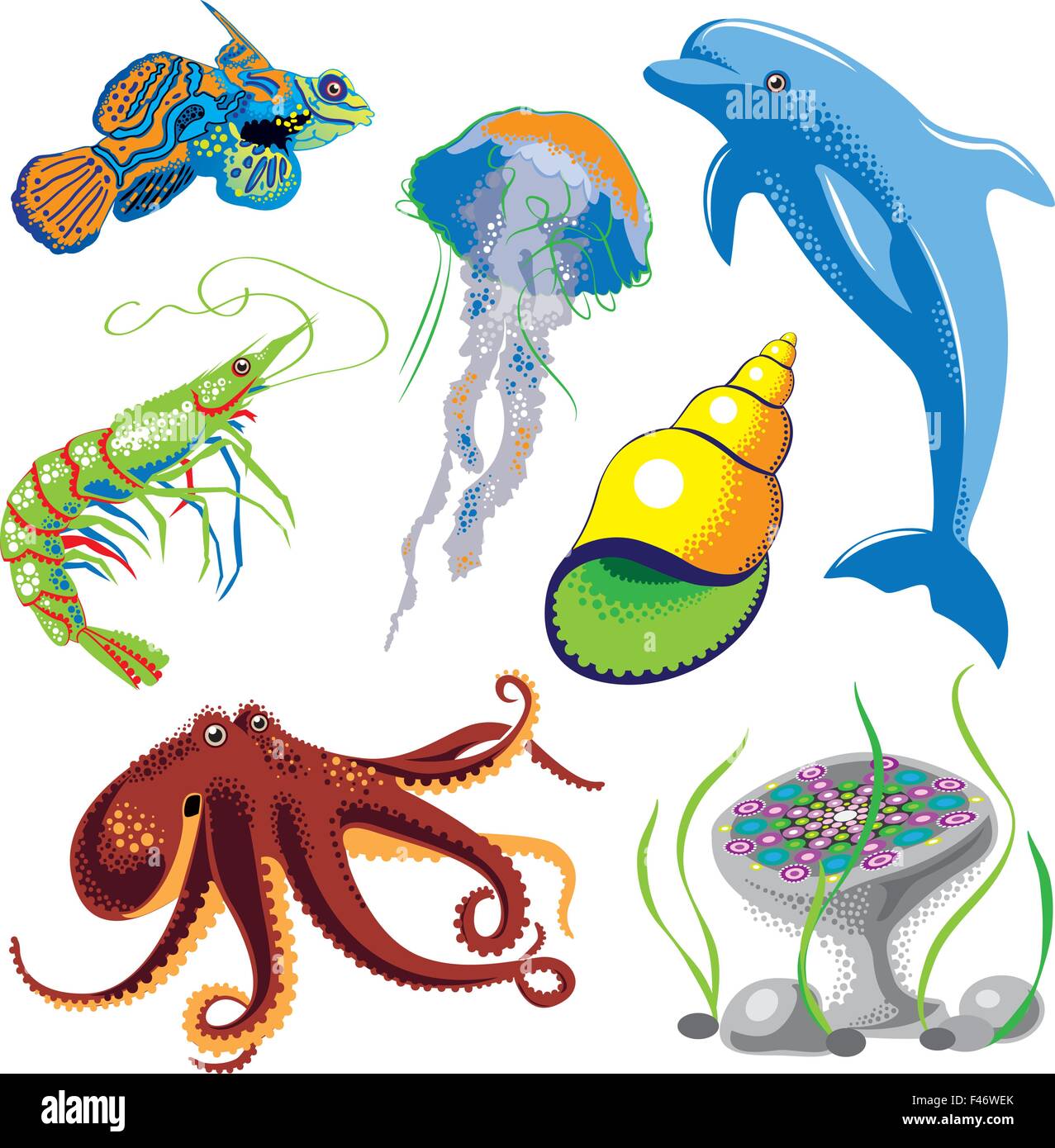 Set of Sea Animals. Vector illustration Stock Vector Image & Art - Alamy