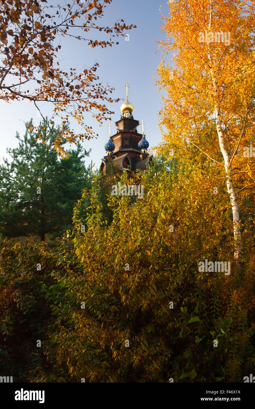 landscape with a wooden church Stock Photo - Alamy