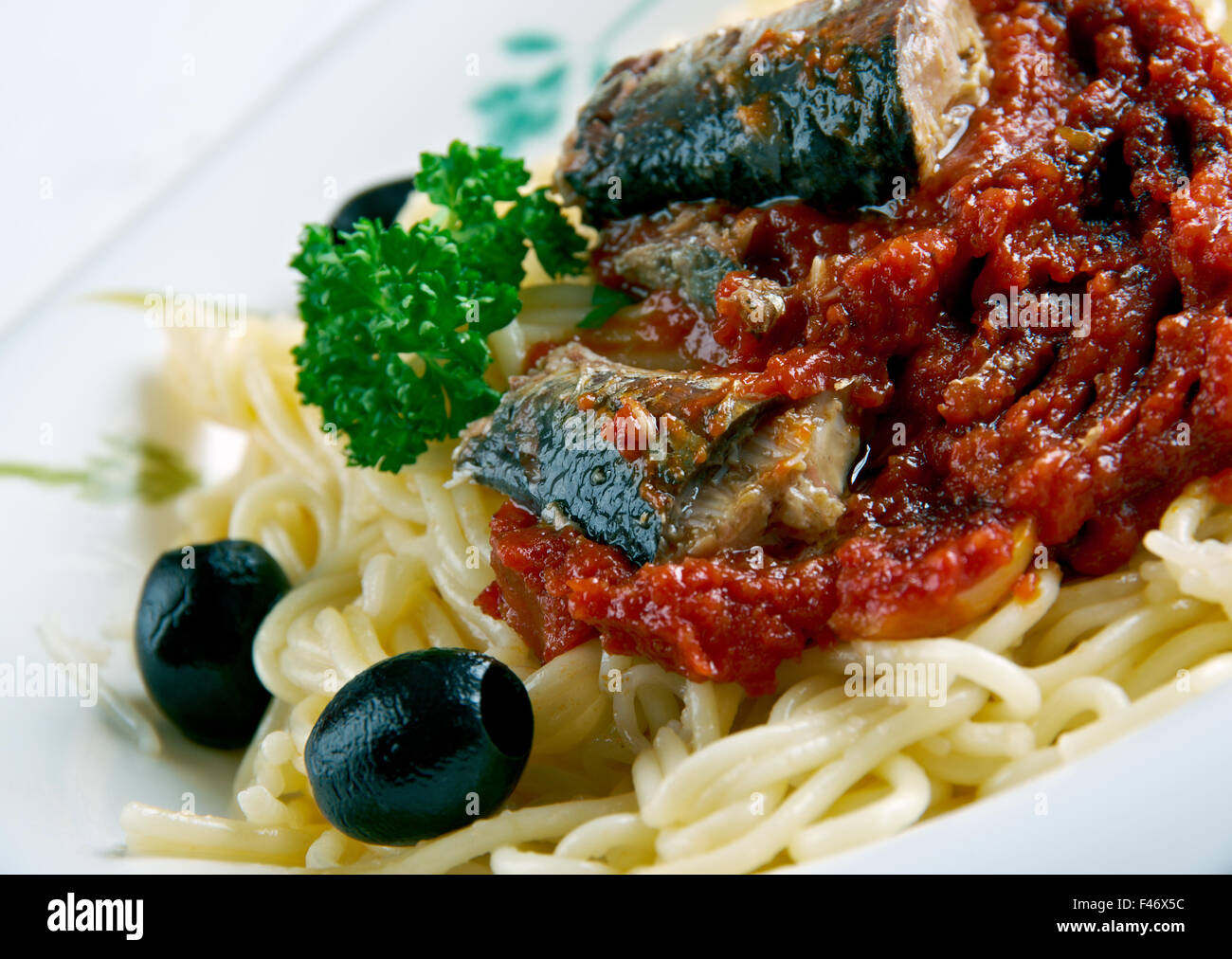 Pasta con le sarde - Sicilian dish of pasta with sardines Stock Photo ...