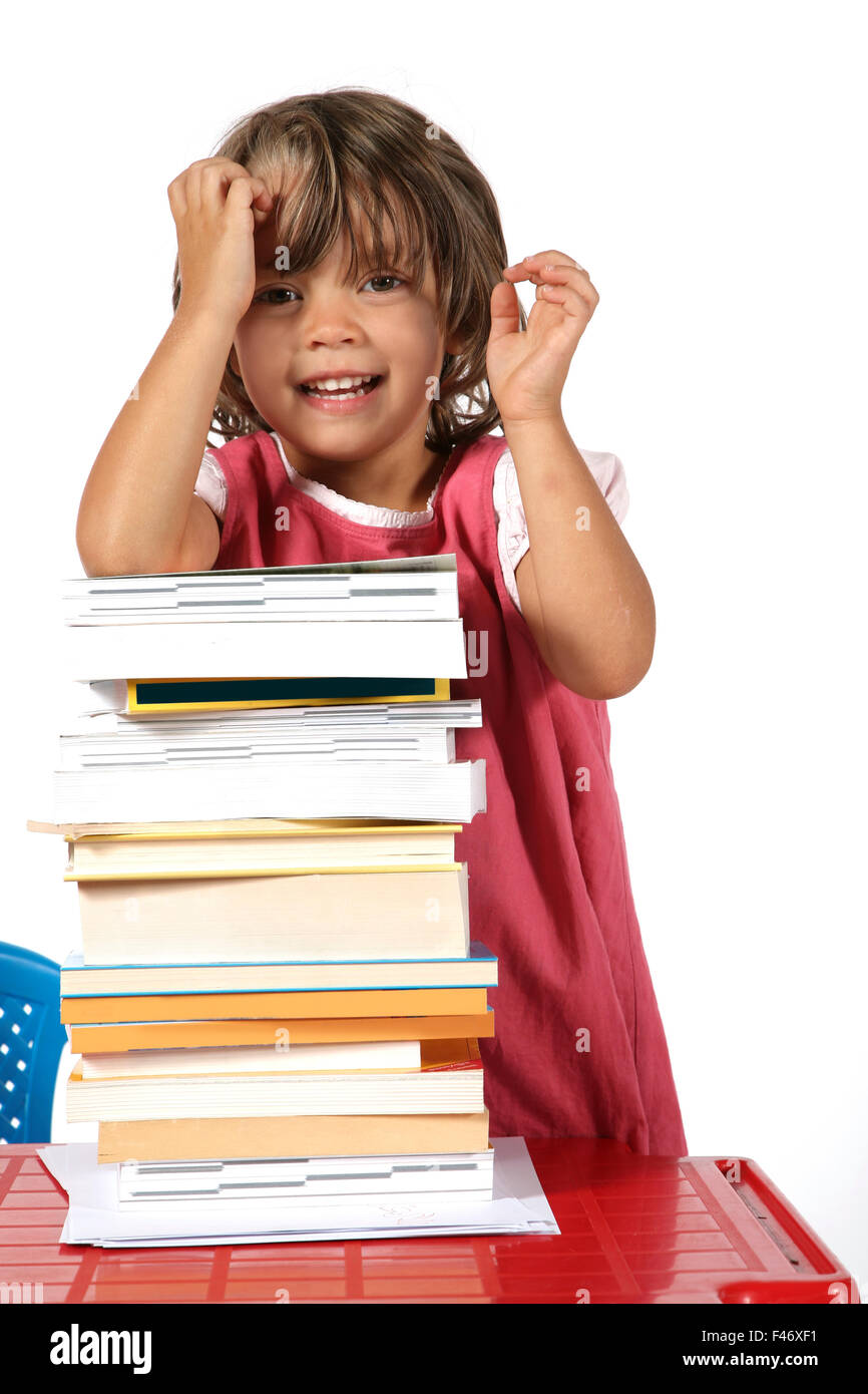 young girl sitted at the desk Stock Photo - Alamy