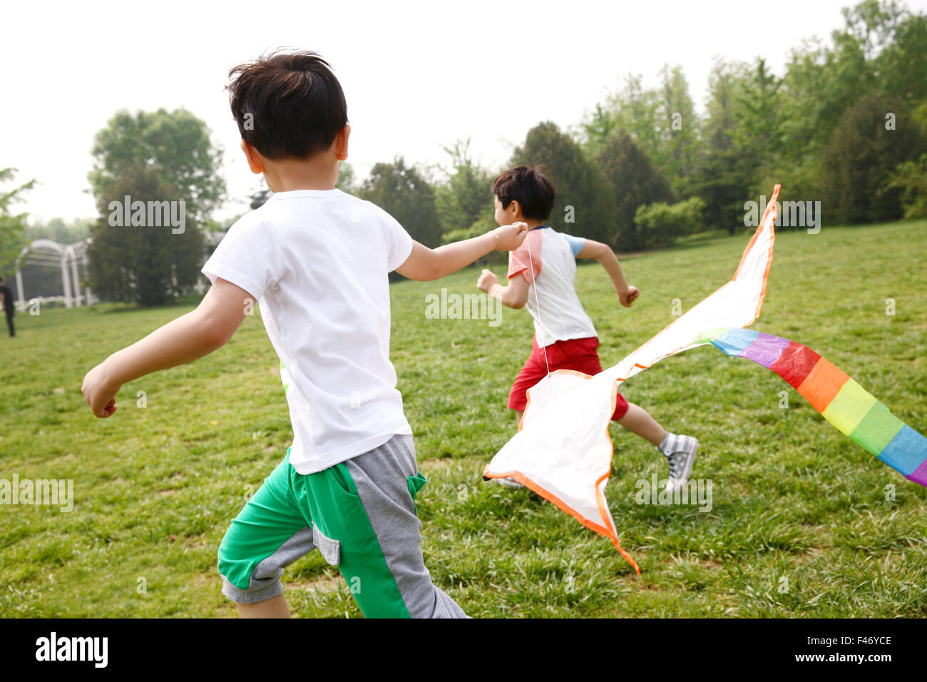 Children playing kite outdoors Stock Photo - Alamy