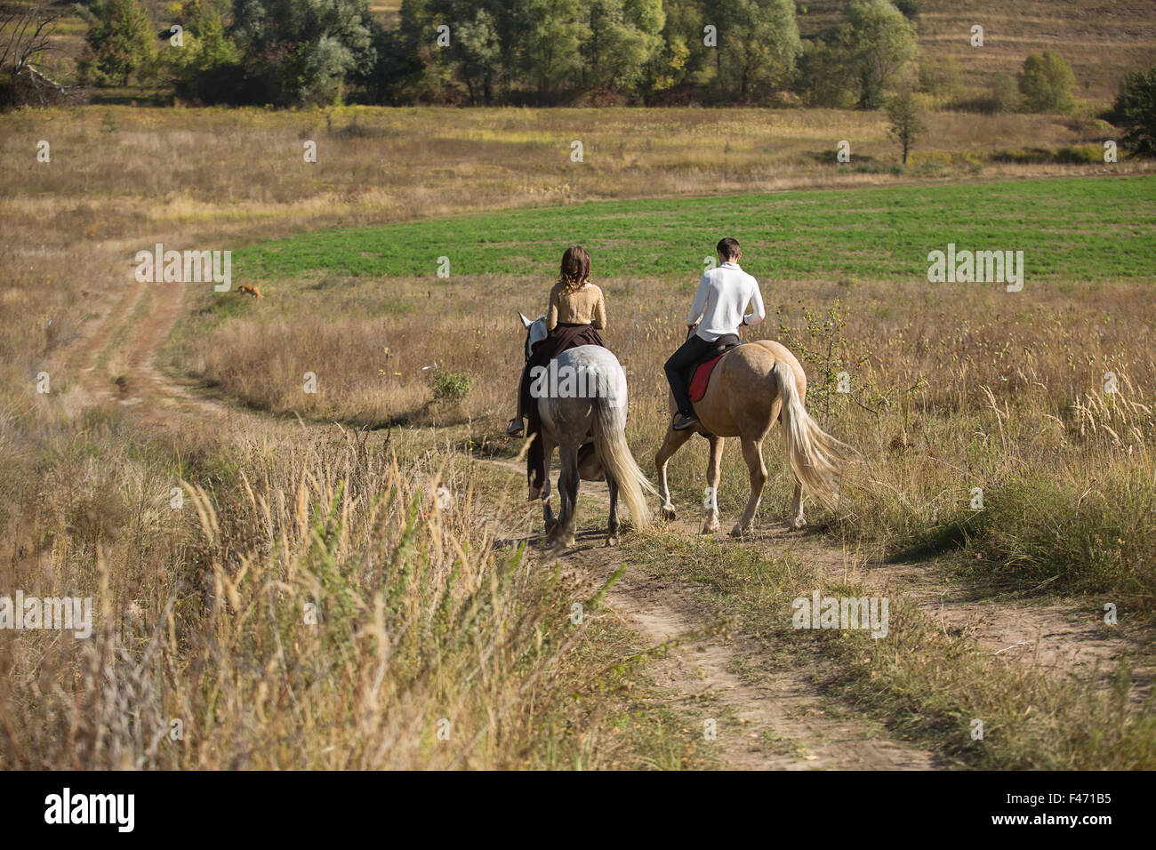 Young couple in love riding a horse Stock Photo - Alamy