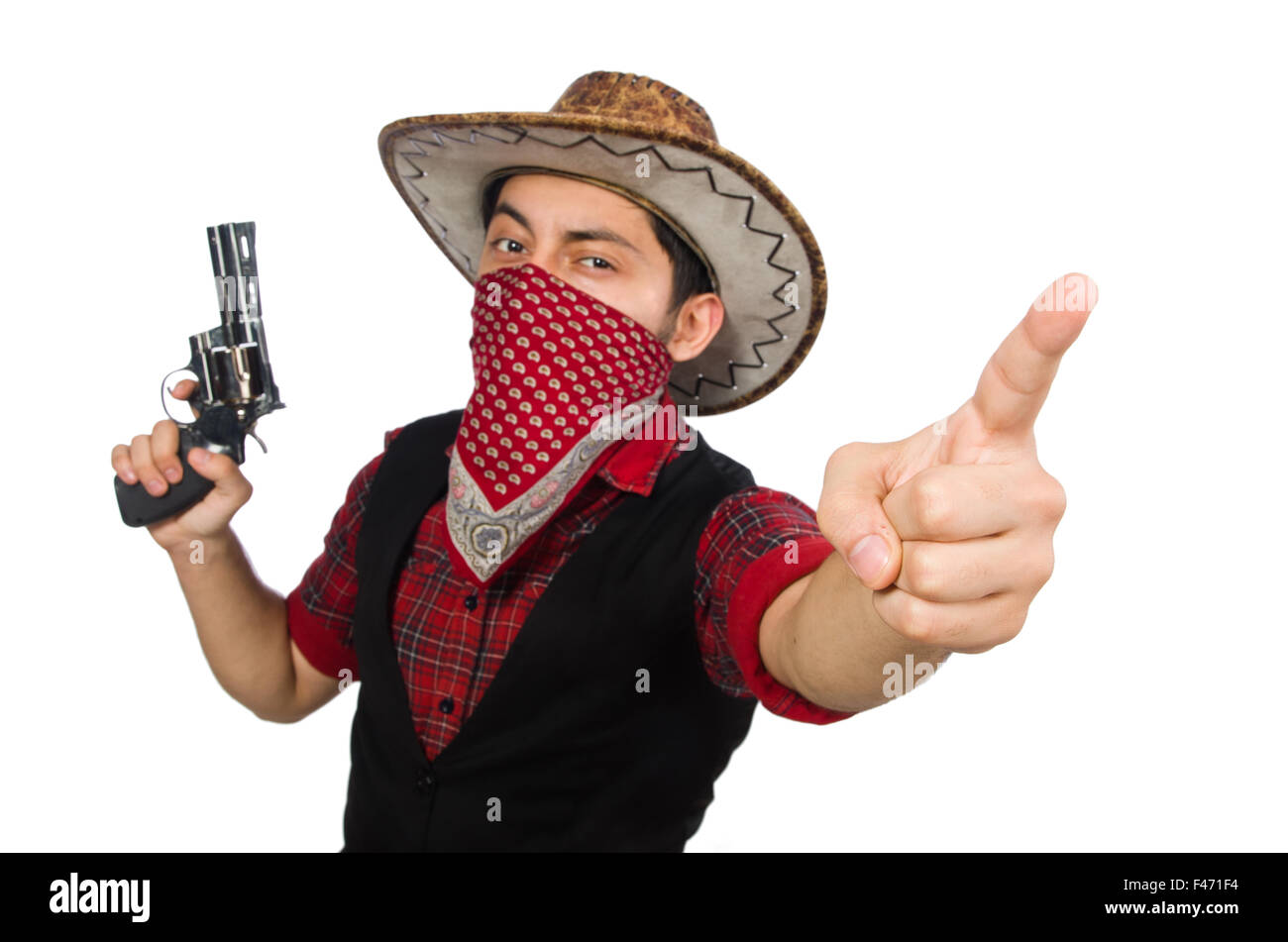 Young cowboy with weapon isolated on white Stock Photo - Alamy