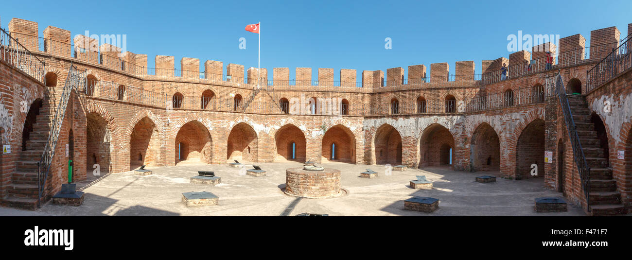 Panoramic view of Alanya Red Tower in Antalya with orenge bricks, on ...