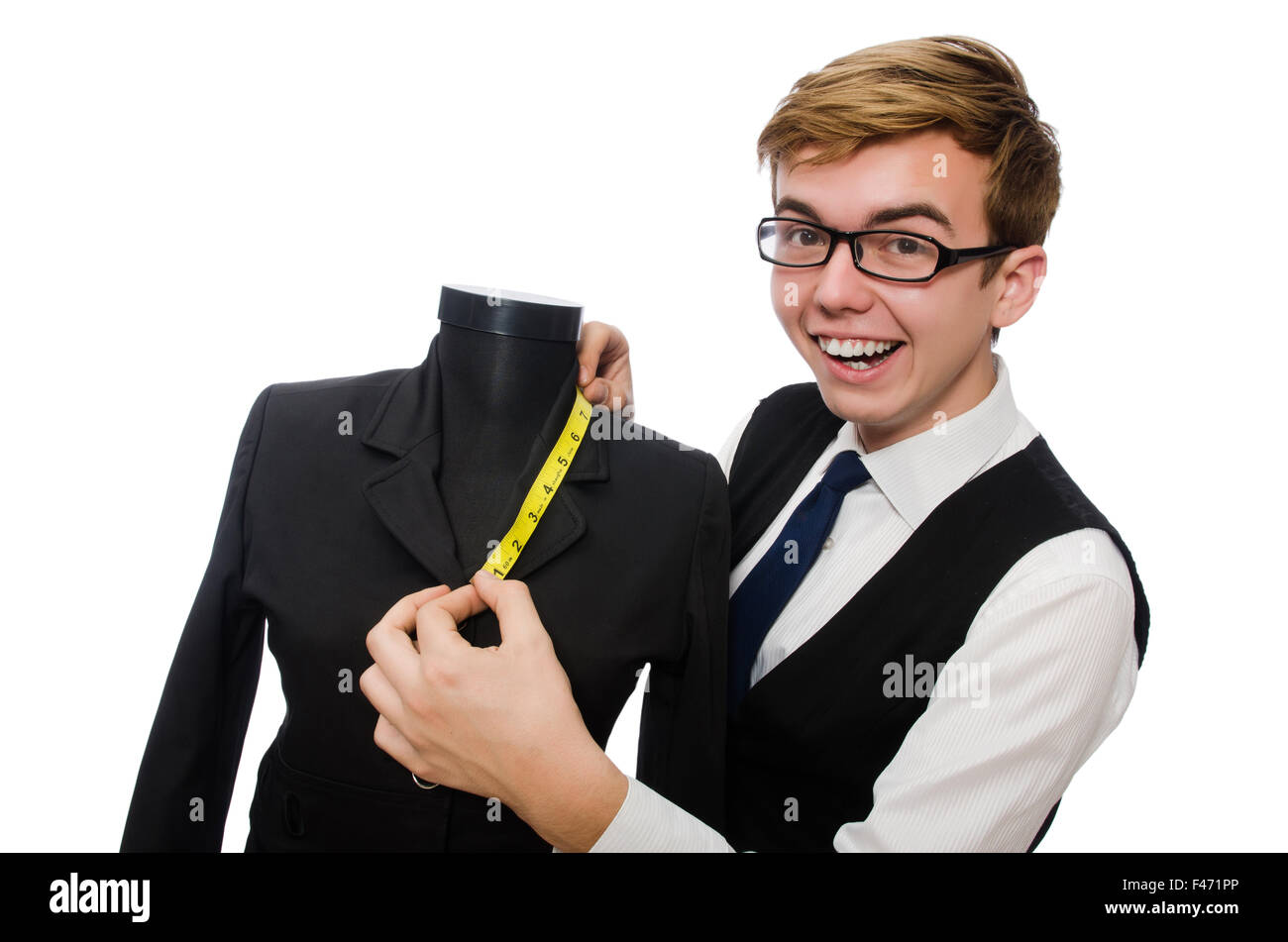 Funny tailor isolated on white Stock Photo - Alamy