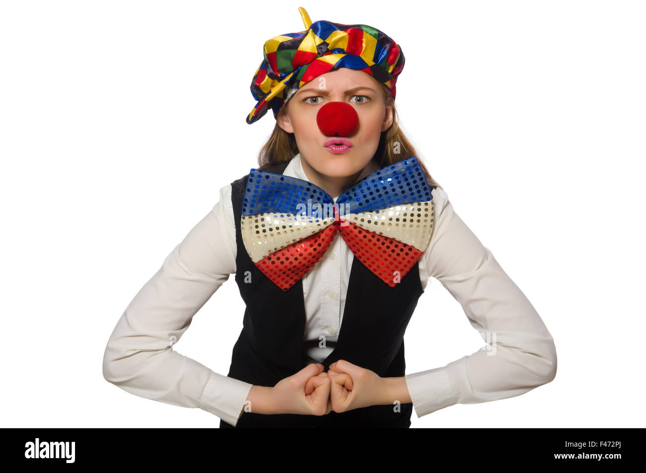 Pretty female clown isolated on white Stock Photo - Alamy