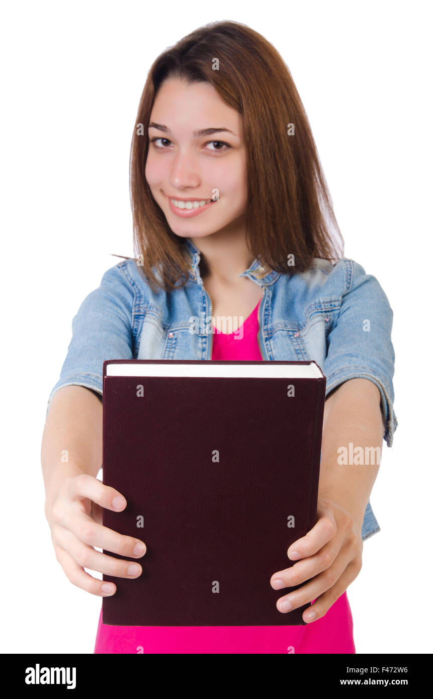 Student girl with books on white Stock Photo - Alamy