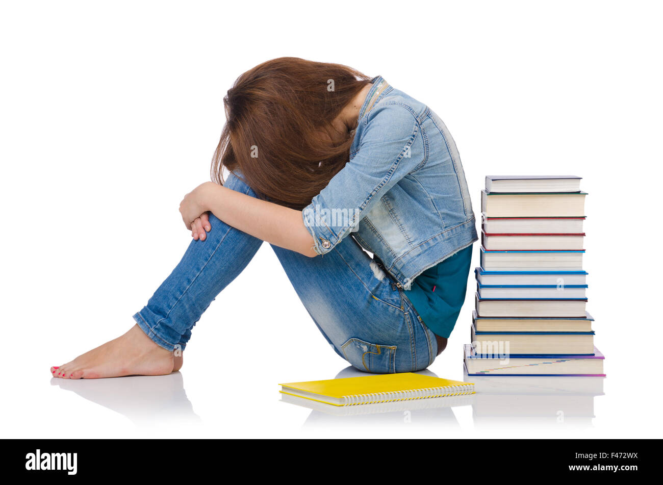 Student girl with books isolated on white Stock Photo - Alamy