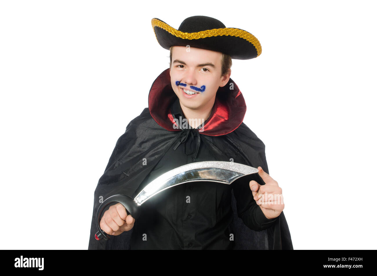 Young pirate holding sword isolated on white Stock Photo - Alamy