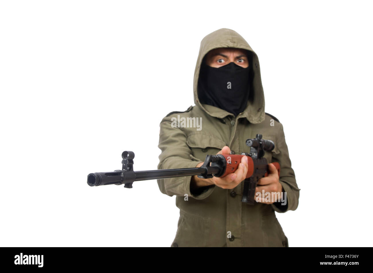 Man with a gun isolated on white Stock Photo - Alamy