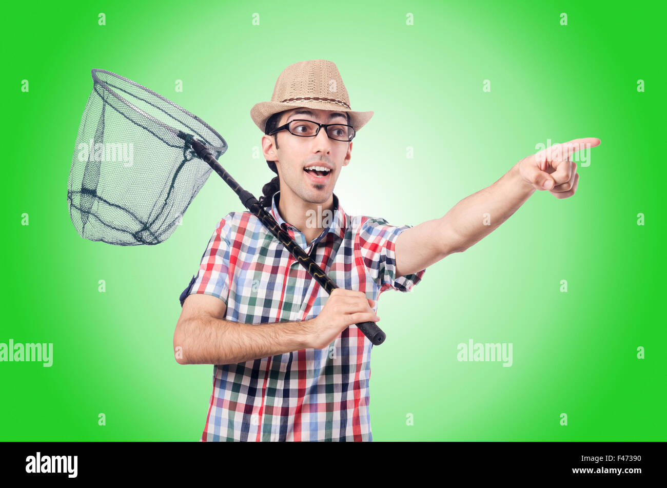 Gardener with net isolated on white Stock Photo - Alamy