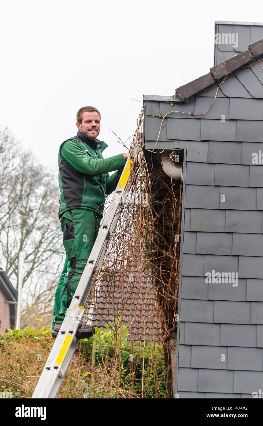 Cleaning gutters falling hi-res stock photography and images - Alamy