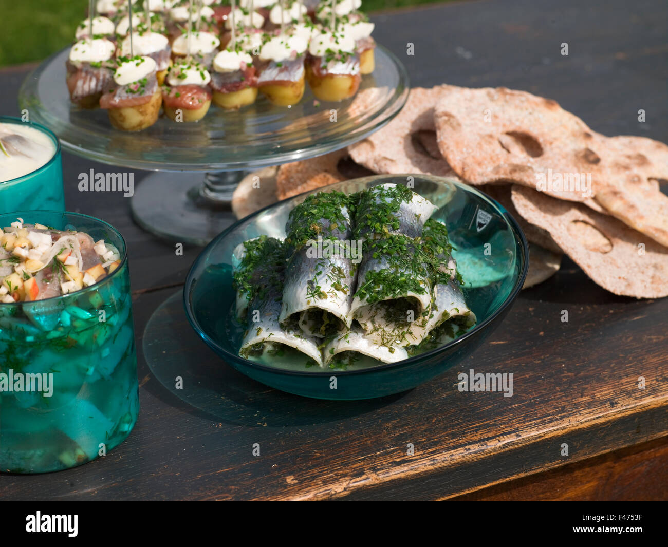 Pickled herring for midsummer in Sweden, close-up Stock Photo - Alamy