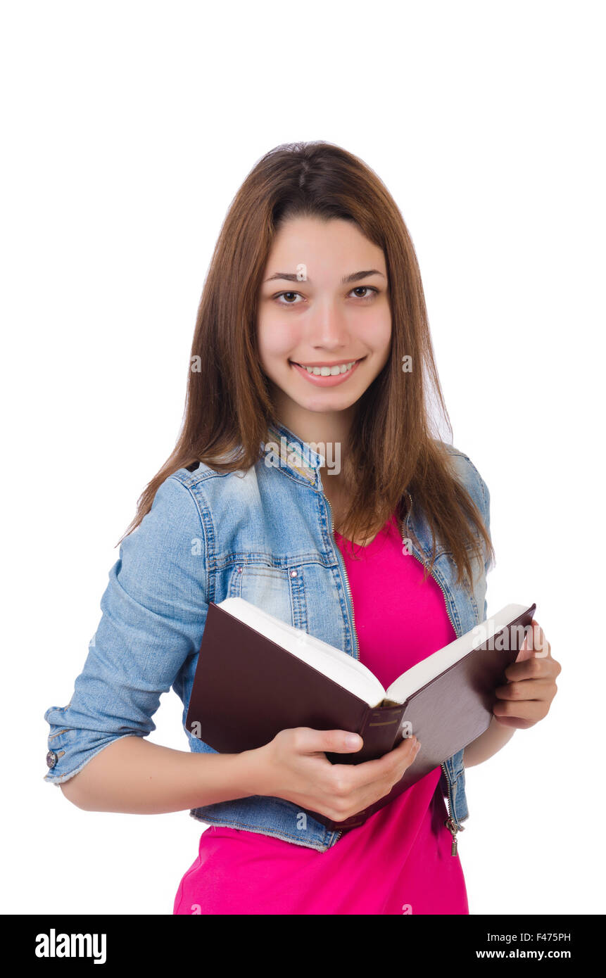 Student girl with books on white Stock Photo - Alamy