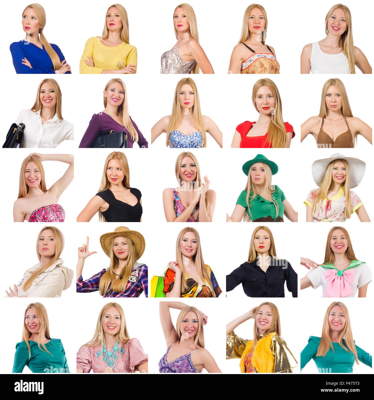 Collage of many faces from same model Stock Photo - Alamy