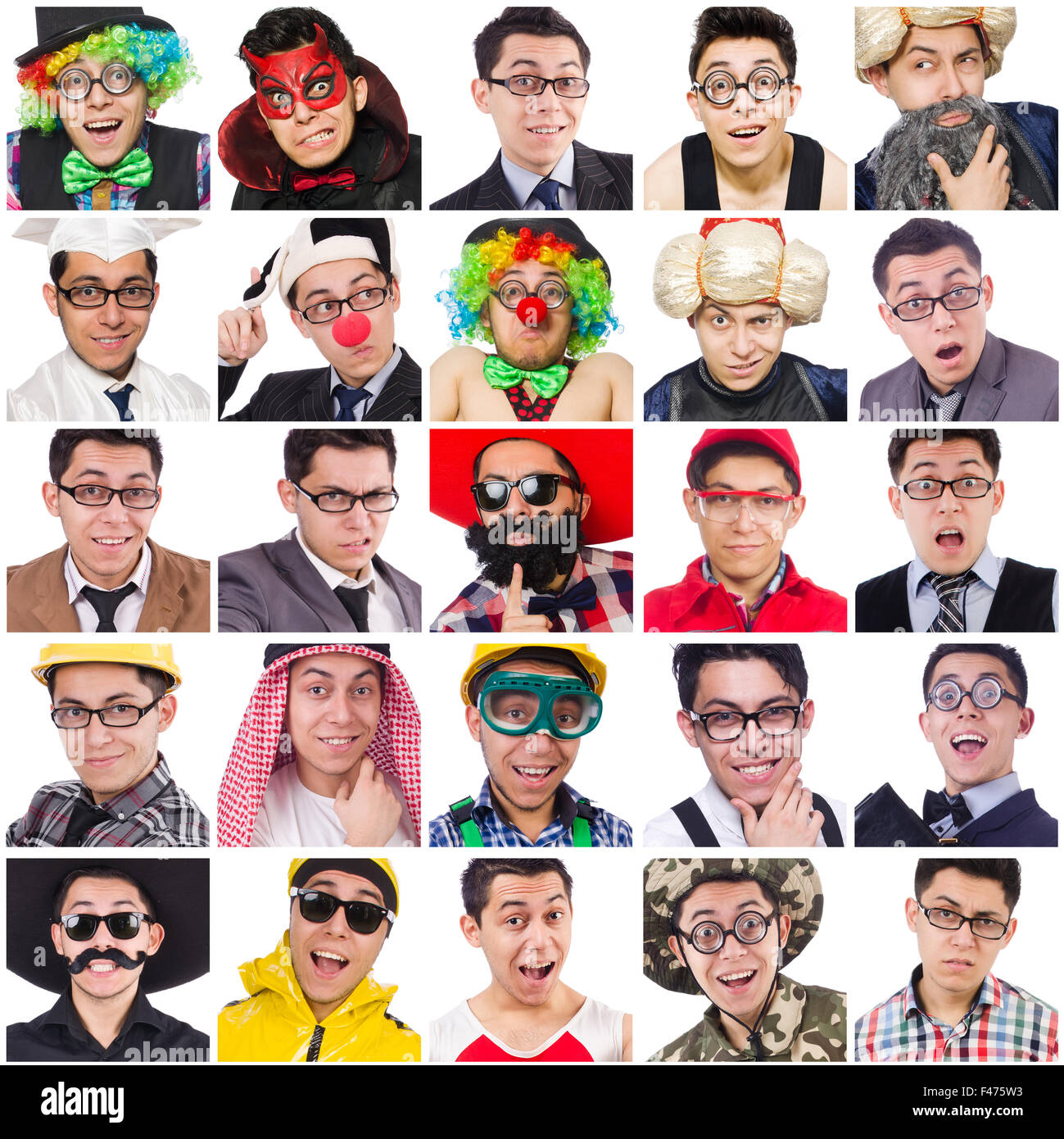 Collage of many faces from same model Stock Photo - Alamy