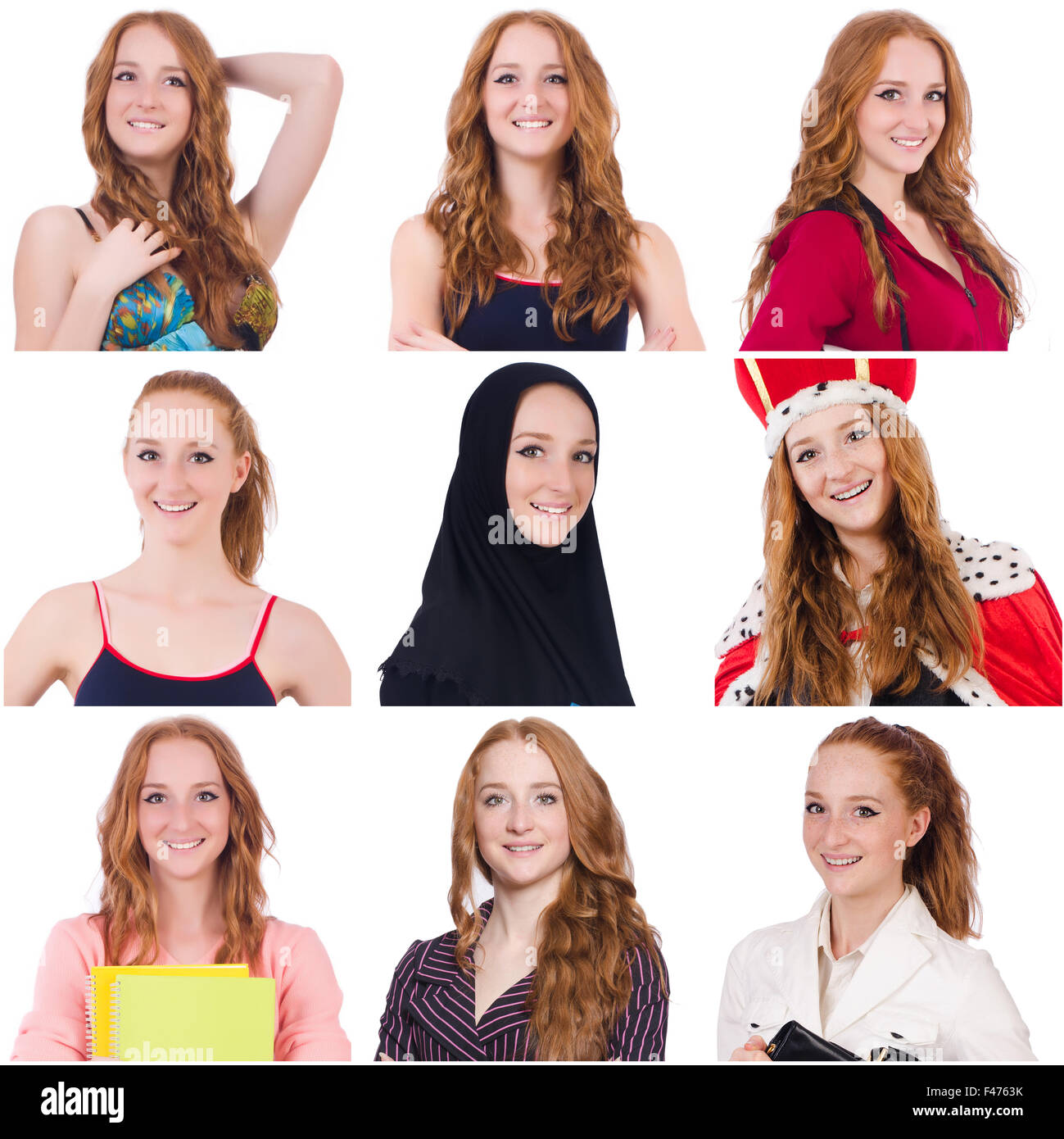 Collage of many faces from same model Stock Photo - Alamy