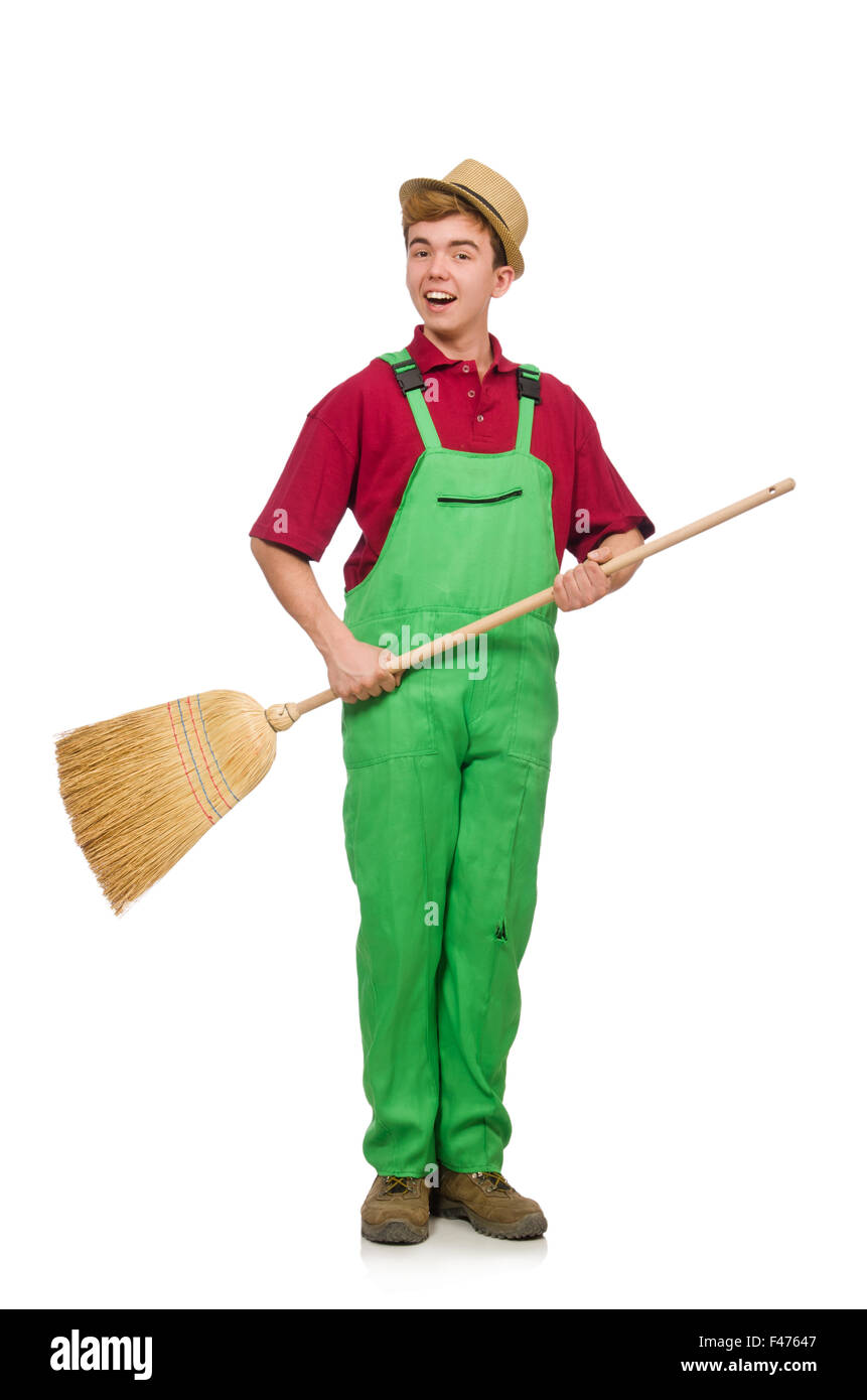 Man janitor isolated on the white Stock Photo - Alamy