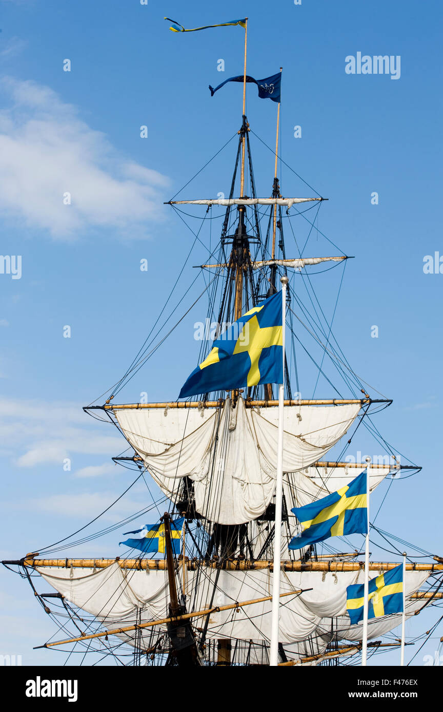 A sailing-ship with Swedish flags, Sweden Stock Photo - Alamy