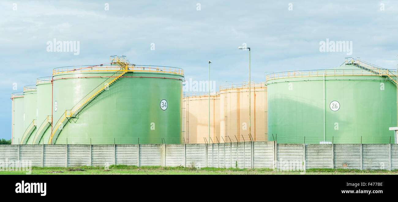 Industrial Storage Tanks. Oil tanks in two lines Stock Photo - Alamy