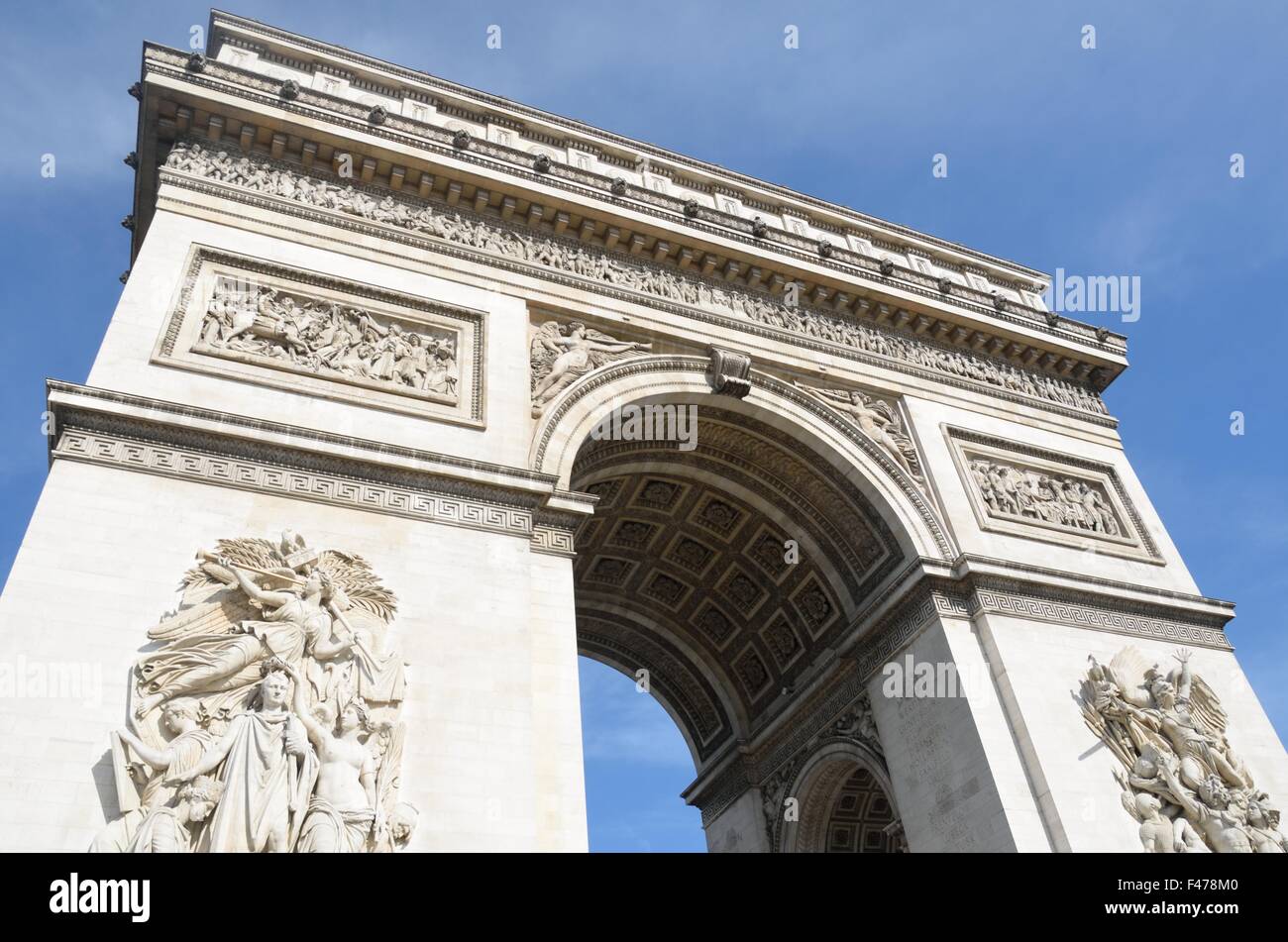 Looking up at arc de triomphe Paris Stock Photo - Alamy