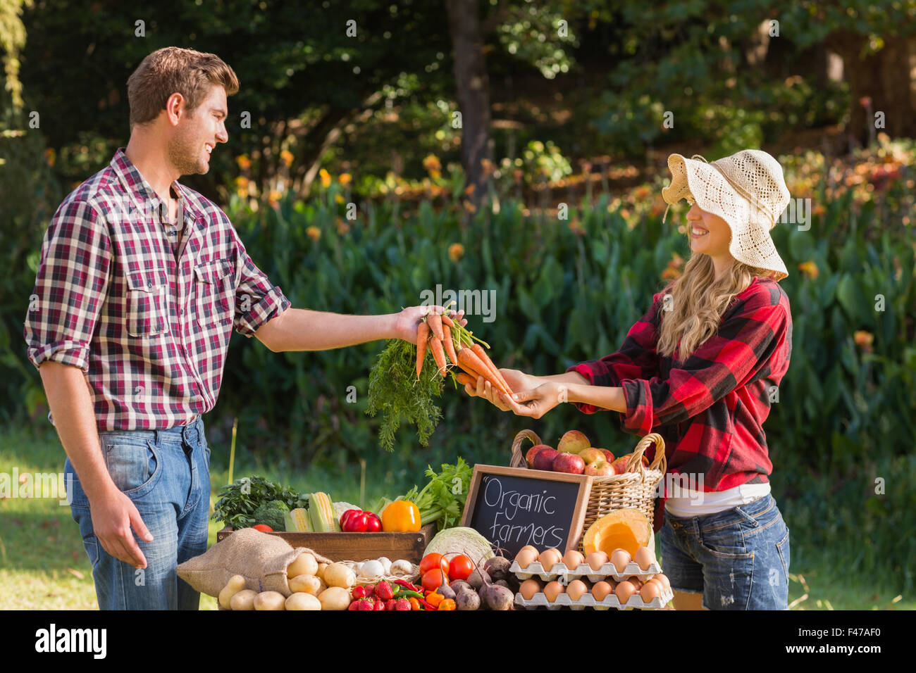 Man selling organic vegetables at market Stock Photo - Alamy