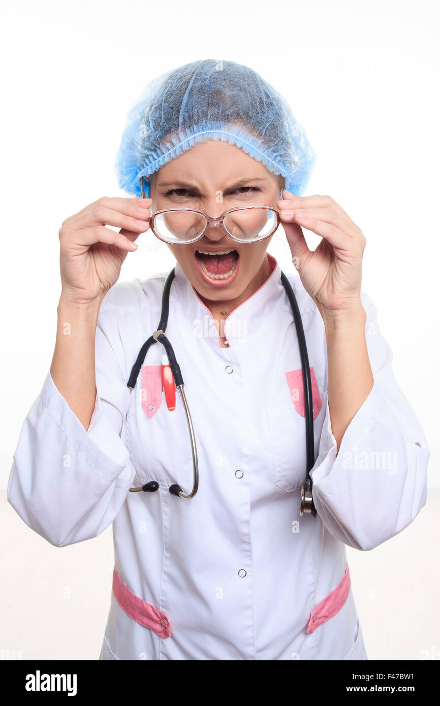 Crazy female doctor stethoscope isolated hi-res stock photography and ...