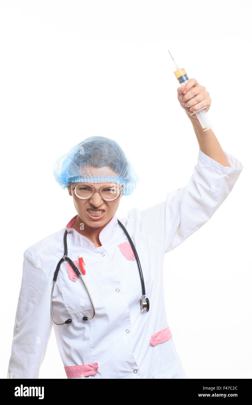 evil doctor with big syringe Stock Photo - Alamy