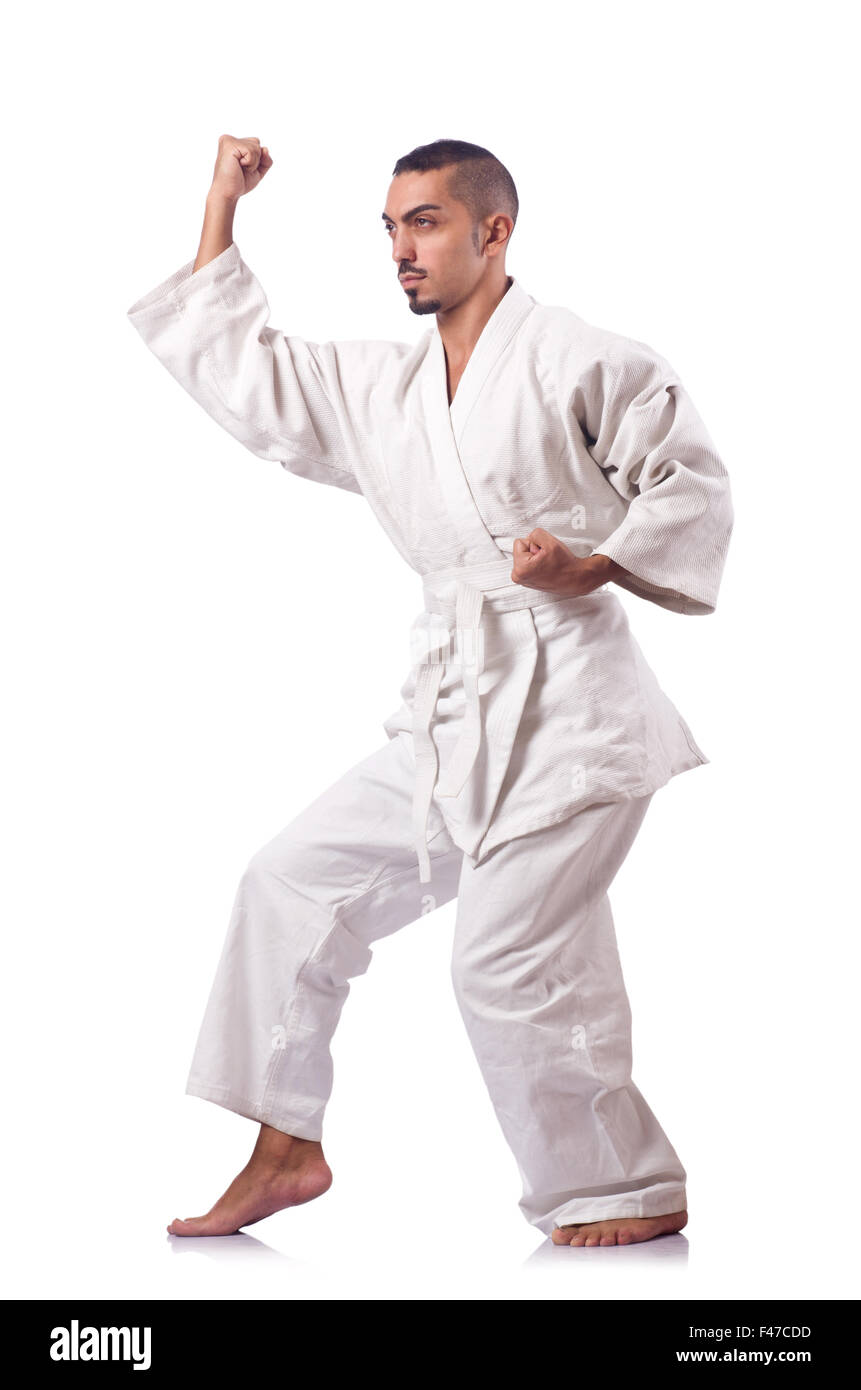 Karate fighter isolated on the white Stock Photo - Alamy