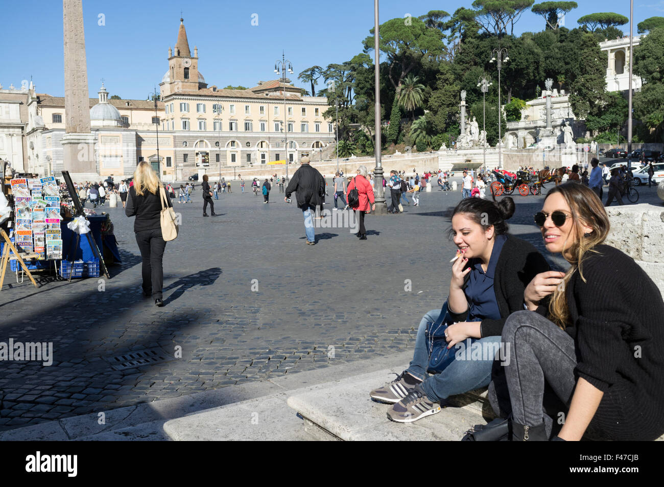 Young Italian women at Piazza del Popolo square, Rome, Italy Stock ...