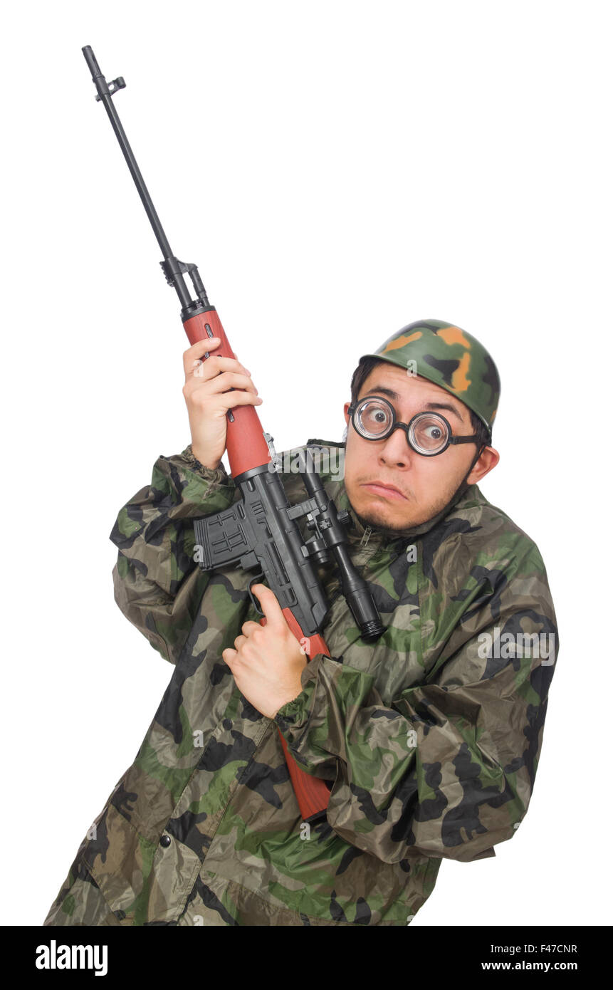 Military man with a gun isolated on white Stock Photo - Alamy