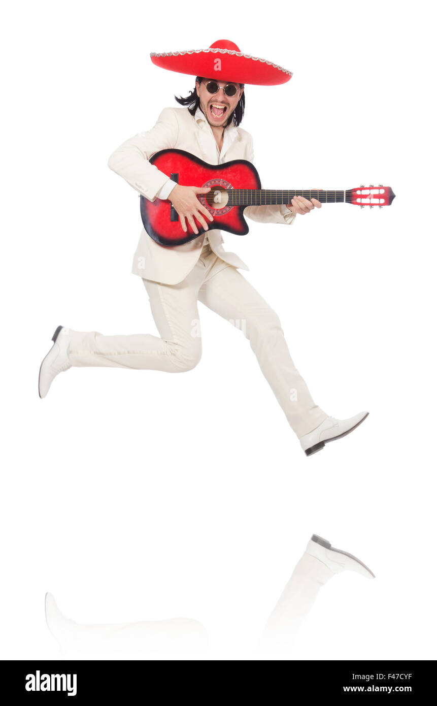 Mexican guitar player isolated on white Stock Photo - Alamy