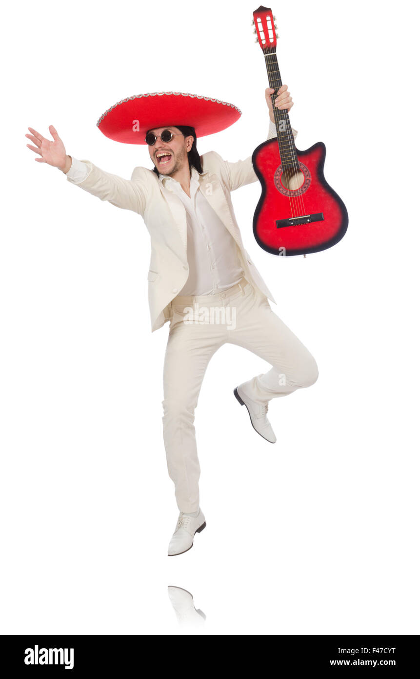 Mexican guitar player isolated on white Stock Photo - Alamy