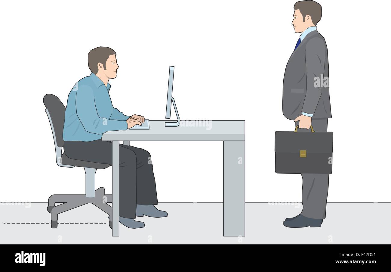 A vector image of Man working at a computer with a client Stock Vector ...