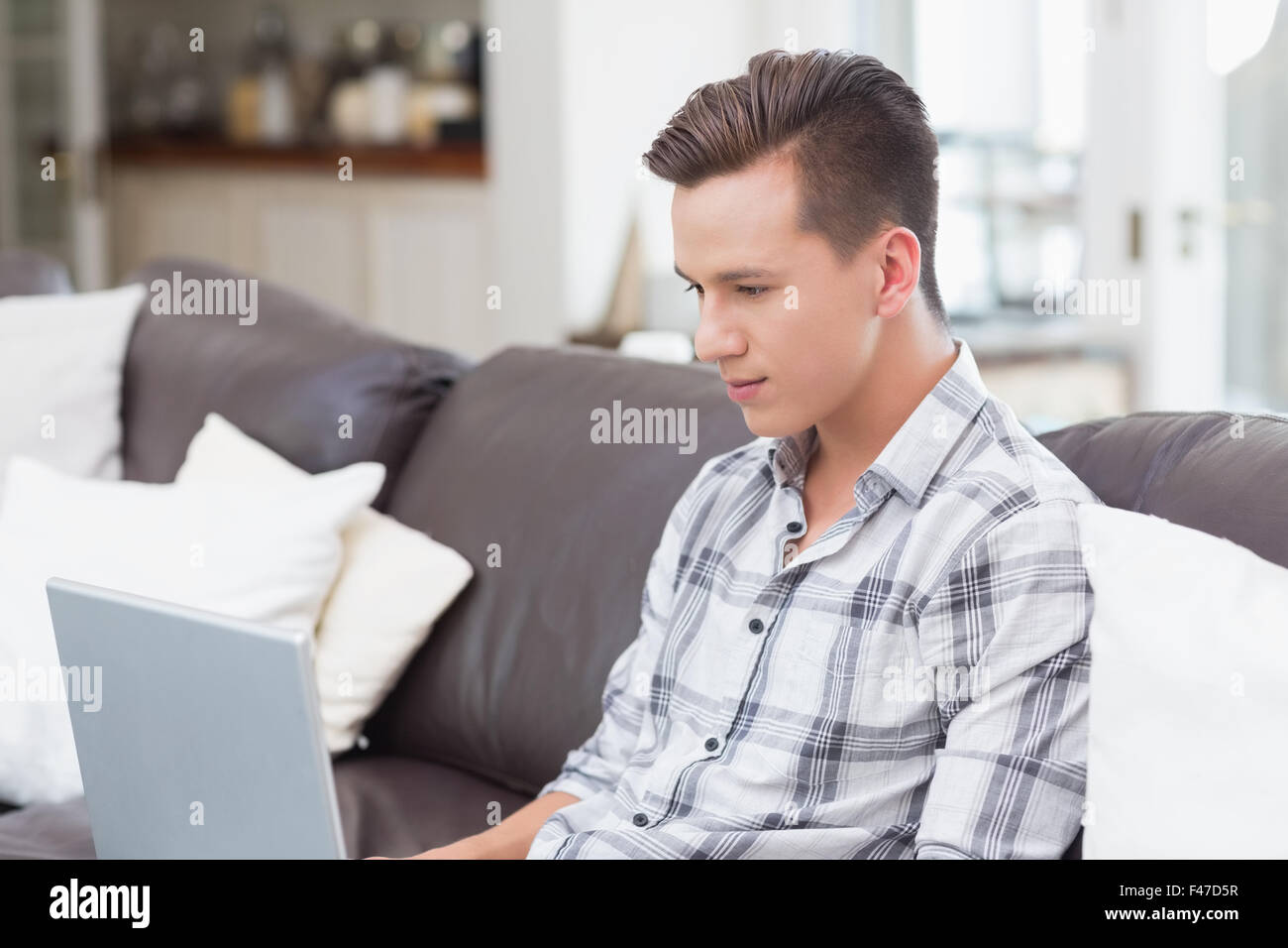 Young handsome man using a laptop Stock Photo - Alamy
