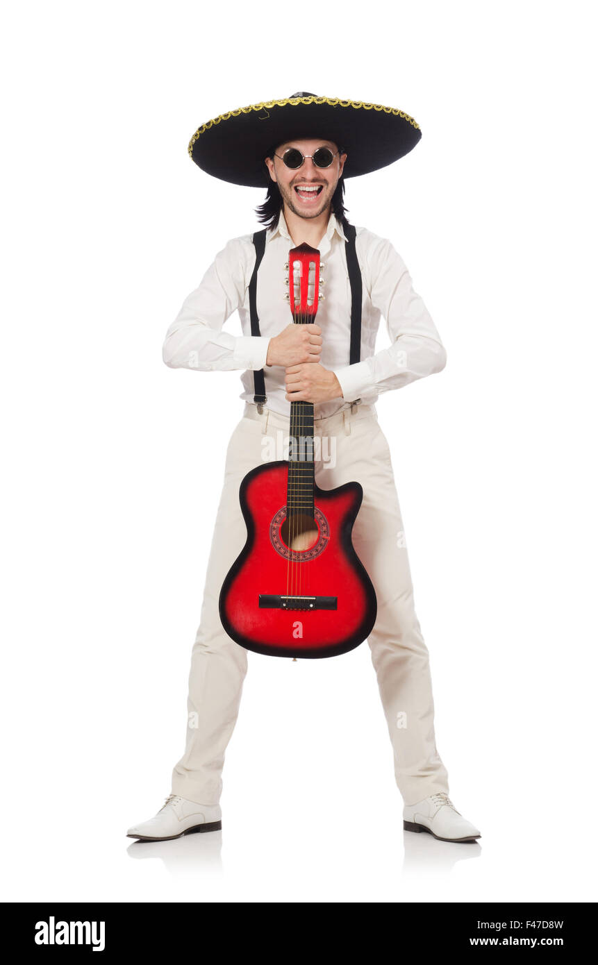 Mexican guitar player isolated on white Stock Photo - Alamy