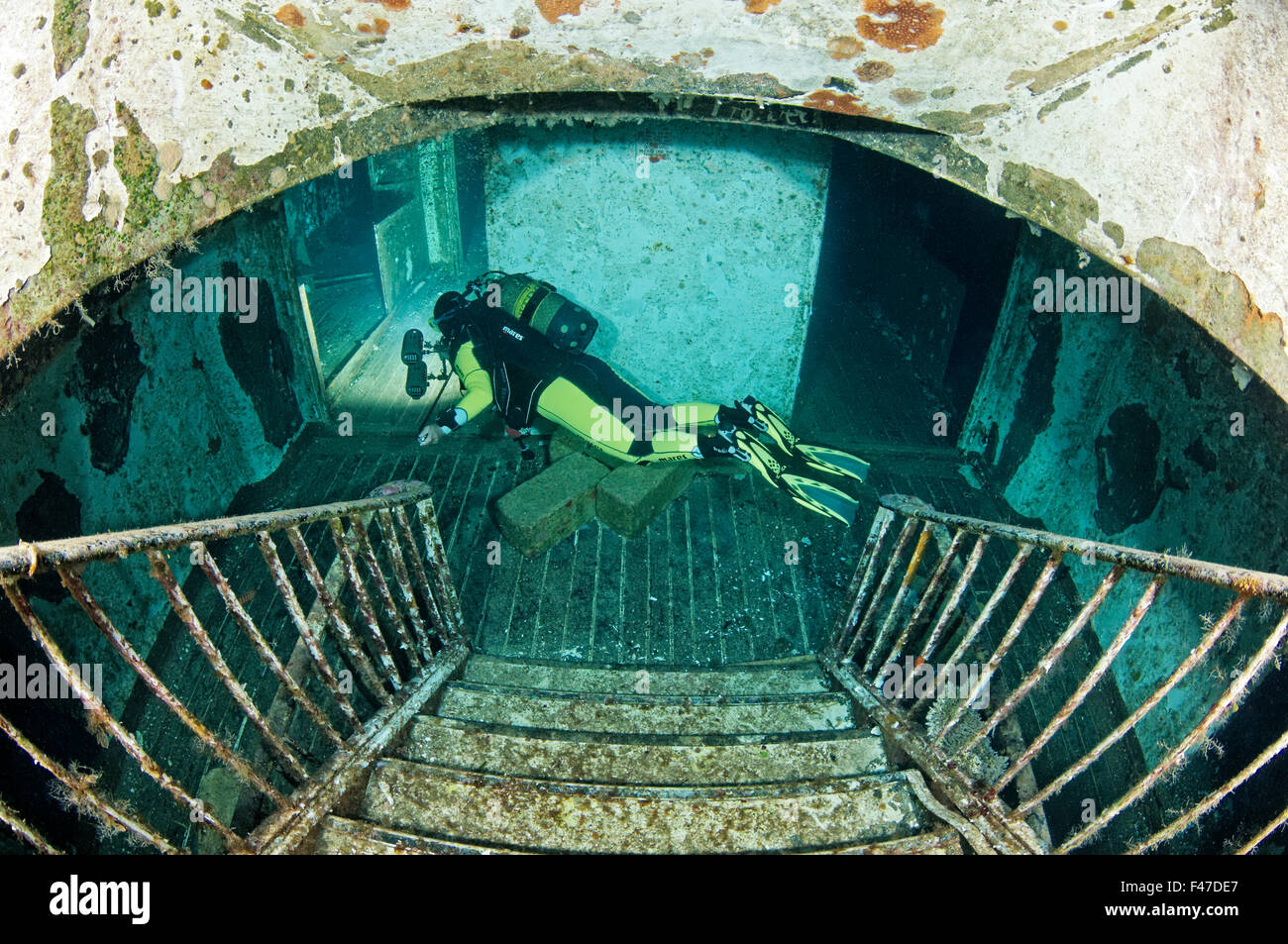 Shipwreck MV Karwela, Wreck and scuba diver, Gozo, Malta, South Europe ...