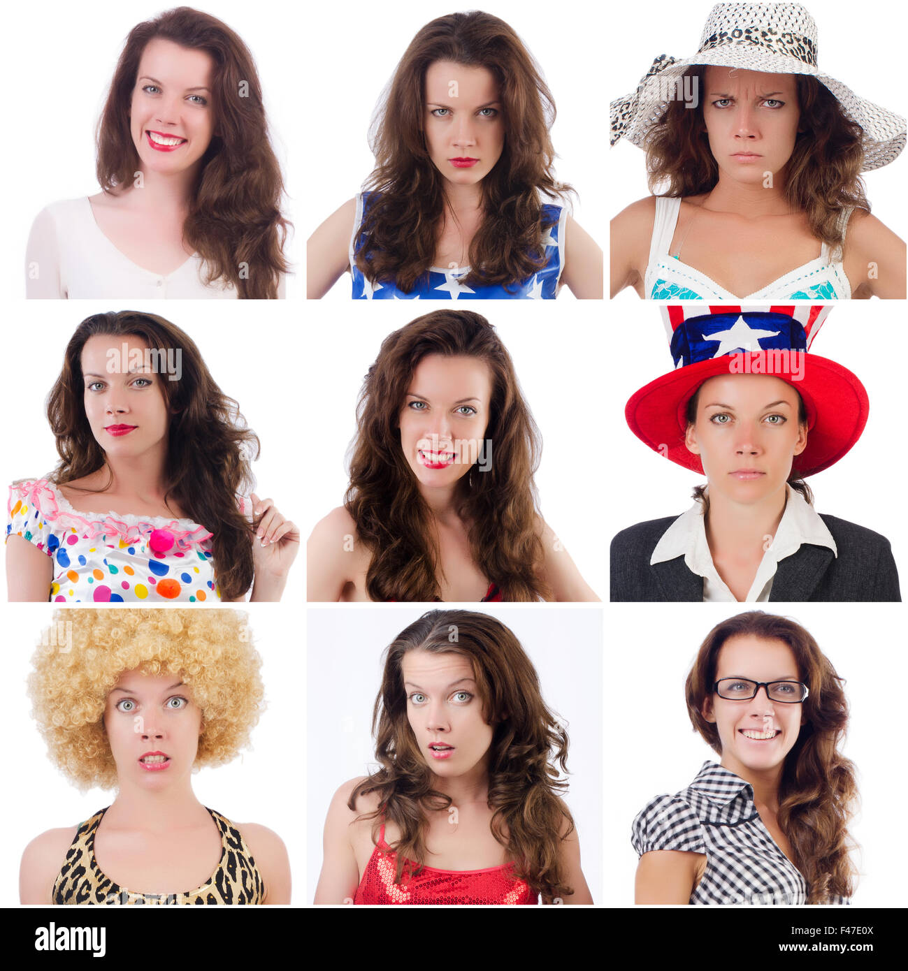 Collage of many faces from same model Stock Photo - Alamy