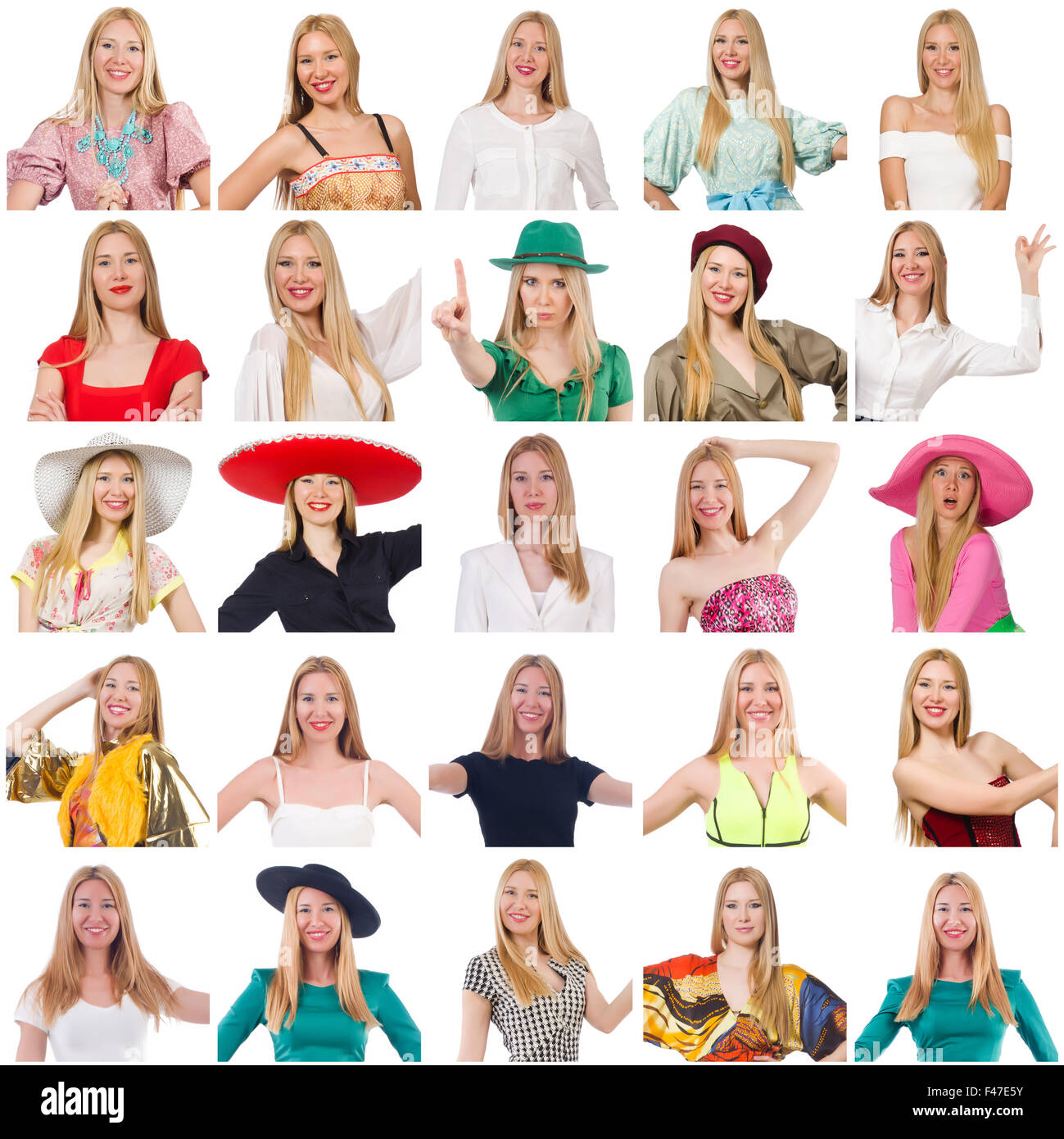 Collage of many faces from same model Stock Photo - Alamy
