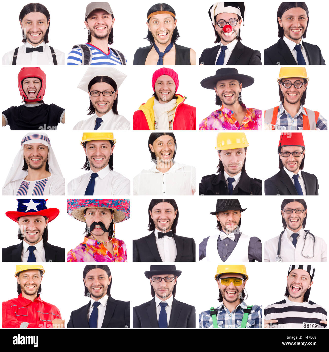 Collage of many faces from same model Stock Photo - Alamy
