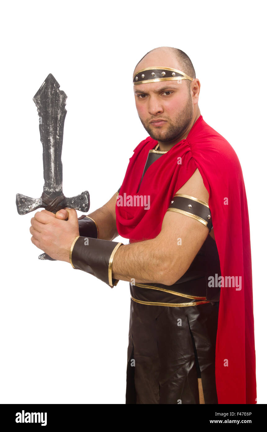 Gladiator with sword isolated on white Stock Photo - Alamy