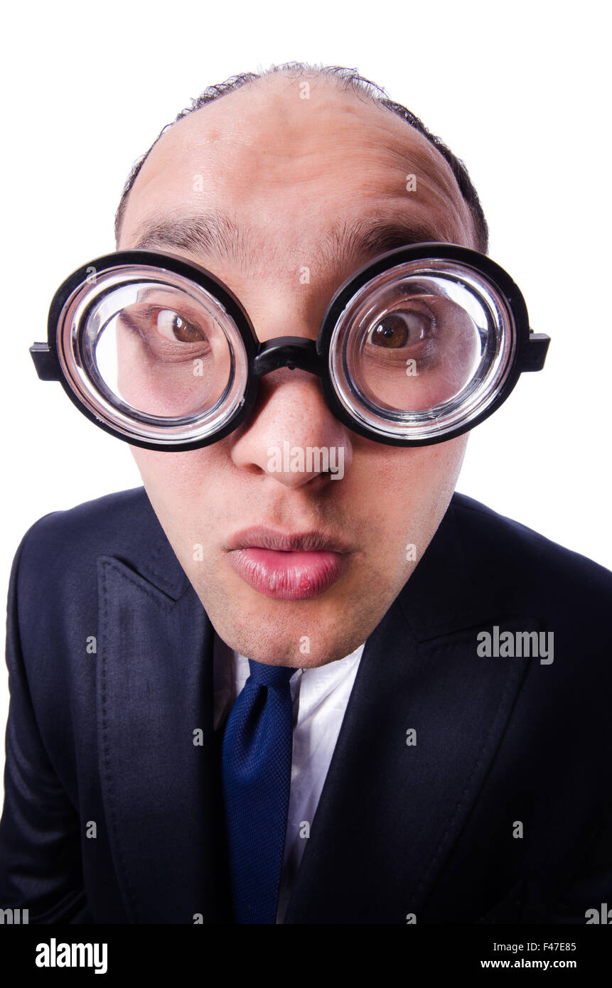 Funny man with glasses isolated on white Stock Photo - Alamy