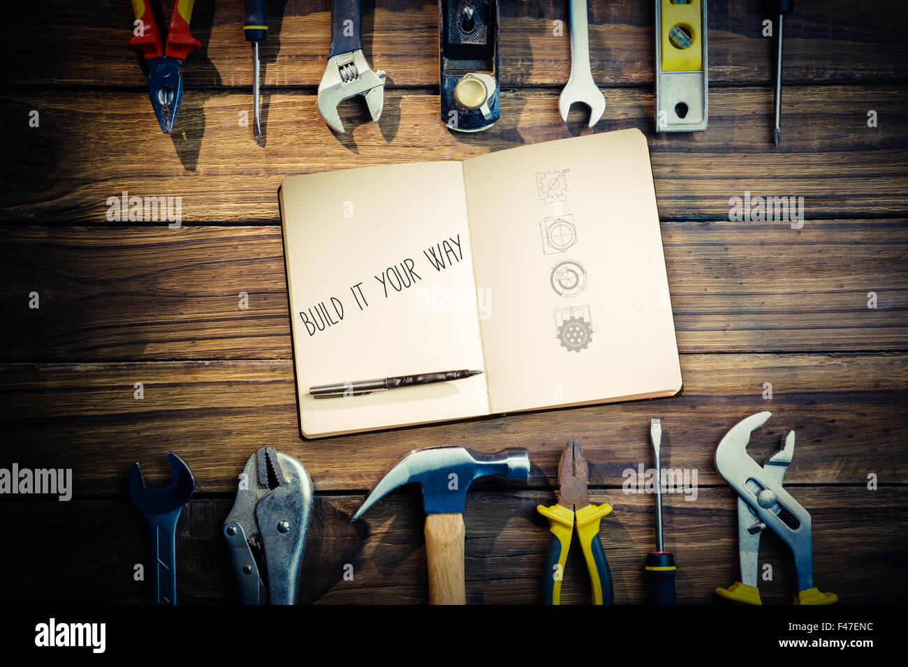 Build it your way against blueprint Stock Photo - Alamy