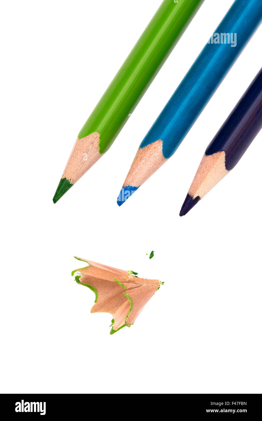 Three colored pencils on a white background isolated Stock Photo - Alamy