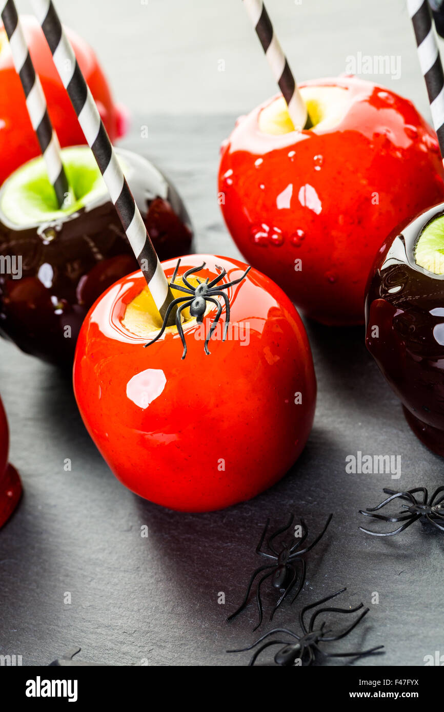 Handmade red candy apples for Halloween Stock Photo - Alamy