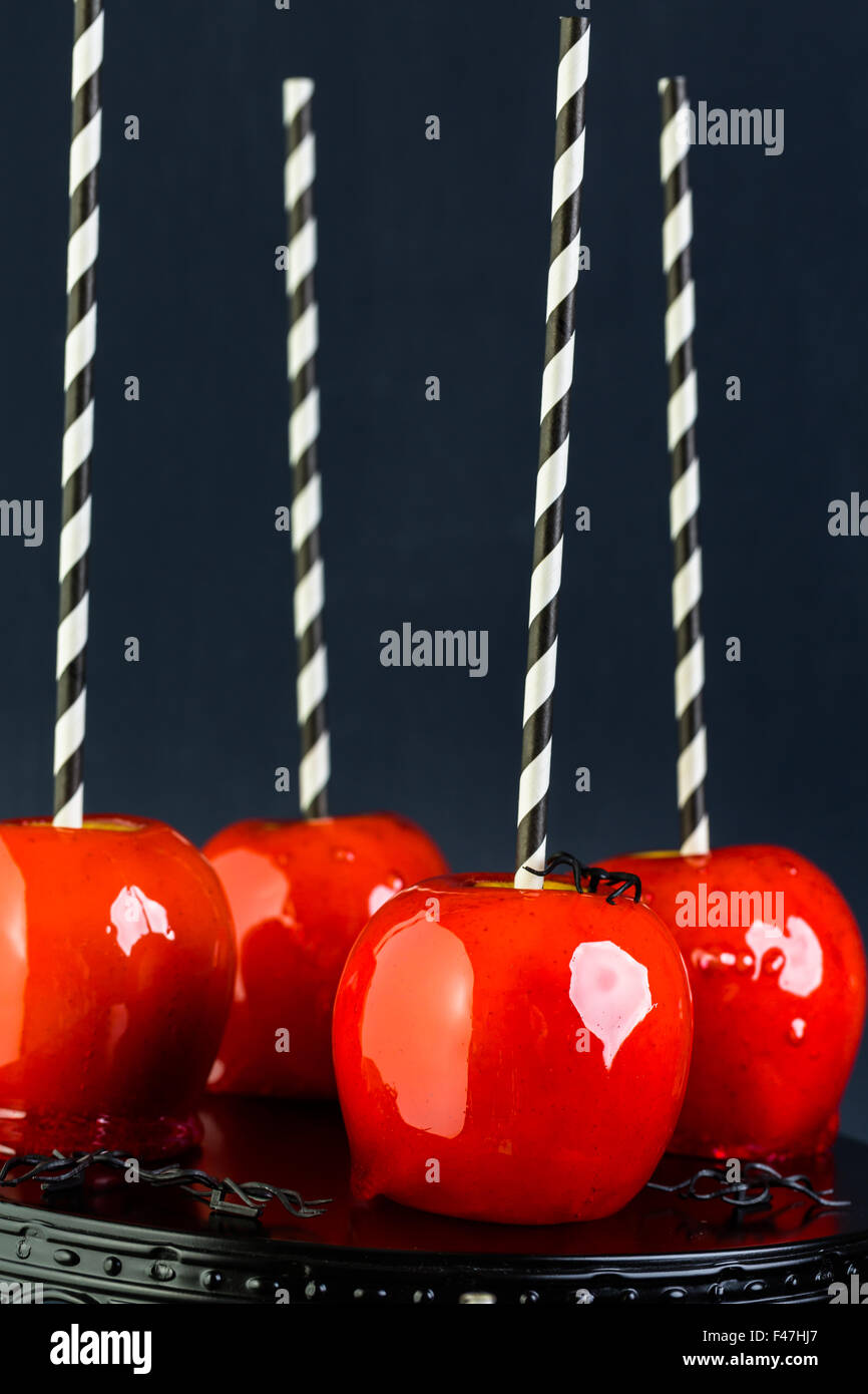 Handmade red candy apples for Halloween Stock Photo - Alamy